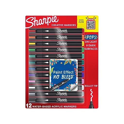 Sharpie Water-Based Creative Markers, Bullet Point, Assorted Colors, 12 ...