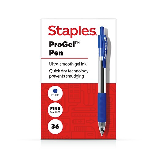 Staples® ProGel™ Retractable Gel Pen, Fine Point, 0.7mm, Blue Ink, 36 ...