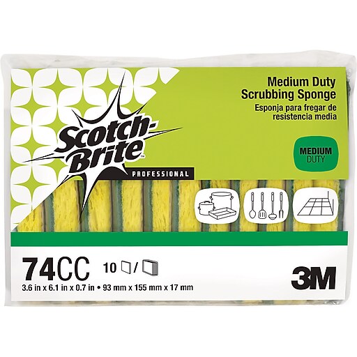 Scotch-Brite Medium Duty Scrub Sponge, Green/Yellow, 10/Pack (74CC ...