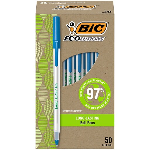 BIC Ecolutions Round Stic Ballpoint Pens, Medium Point, Blue Ink, 50 ...