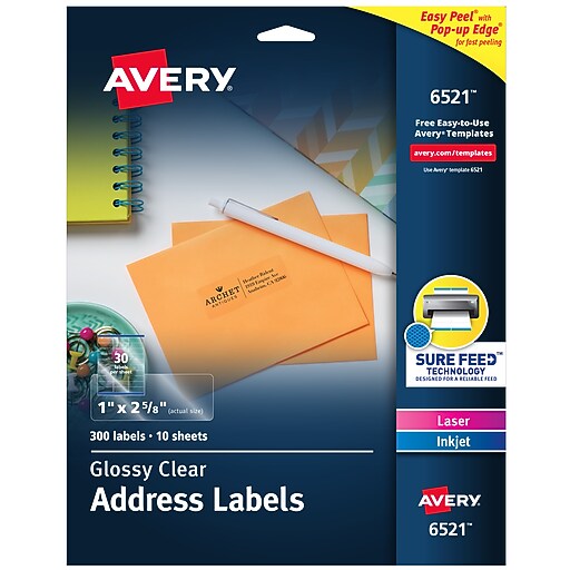 Avery Easy Peel Laser/Inkjet Address Labels, 1" x 2-5/8", Glossy Clear ...