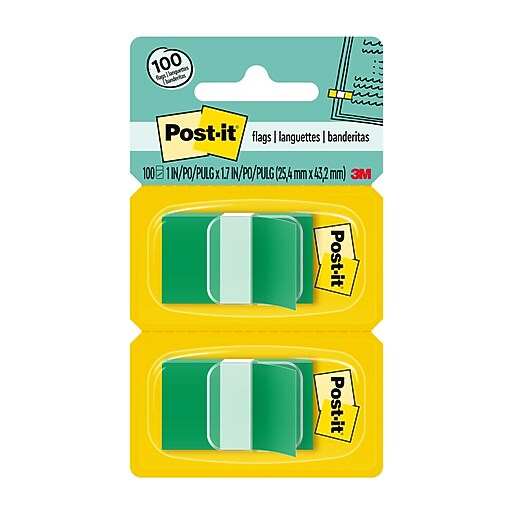 Post-it Flags, 1", Green, 100 Flags/Pack (680-GN2) | Staples