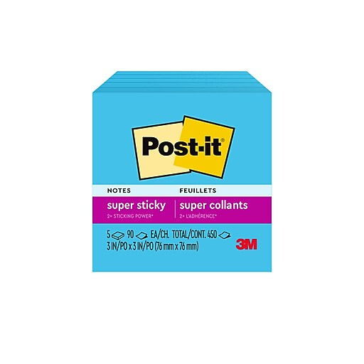 Post-it Super Sticky Notes, 3" x 3", Blue Paradise, 90 Sheet/Pad, 5 ...