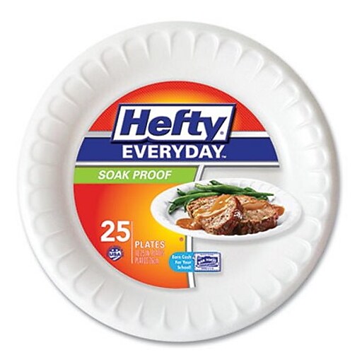 Hefty Soak Proof Tableware, Foam Plates, 10 1/4" dia, White, 25/Pack ...