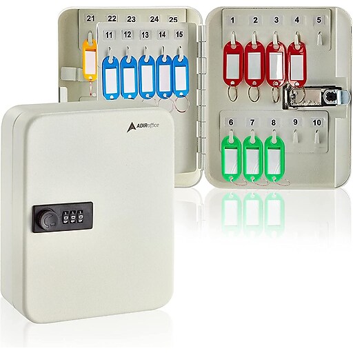 AdirOffice 30-Key Cabinet with Combination Lock and Key Tags, White ...