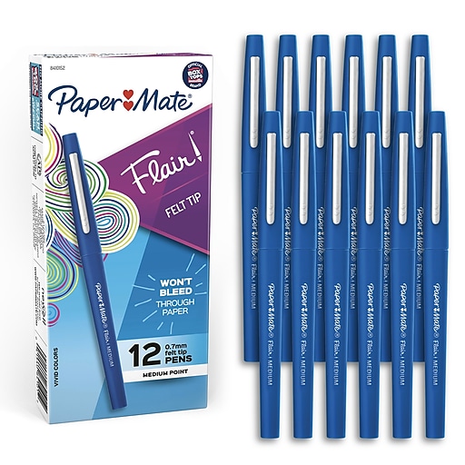 Paper Mate Flair Felt Pen, Medium Point, 0.7mm, Blue Ink, Dozen ...