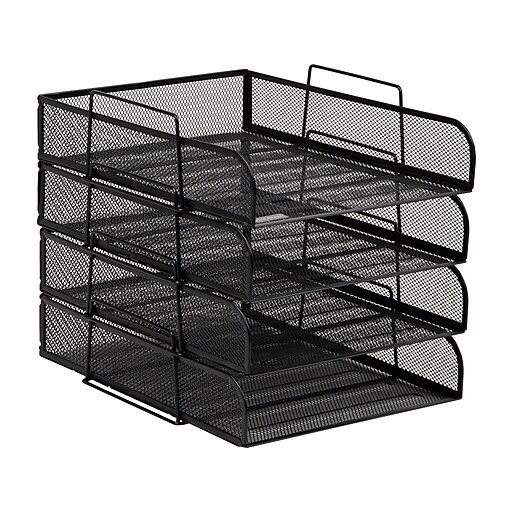 Mind Reader 4-Tier Stackable Paper Desk Tray, Metal Mesh, Black, 4/Pack ...