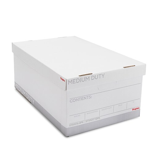 Staples Medium Duty File Box, Lift Off Lid, Legal, White/Gray, 4/Carton ...