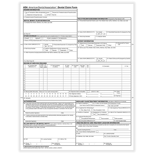 ComplyRight 2024 ADA Dental Claim Forms, 2,500 Forms/Pack (20241) | Staples