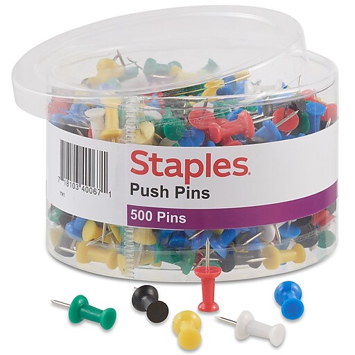 Staples Push Pins, Assorted, 500/Pack (20938) | Staples