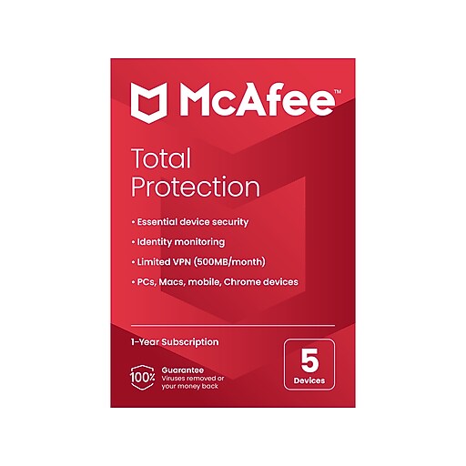 McAfee Total Protection for 5 Users, Windows/Mac/Android/iOS/ChromeOS ...