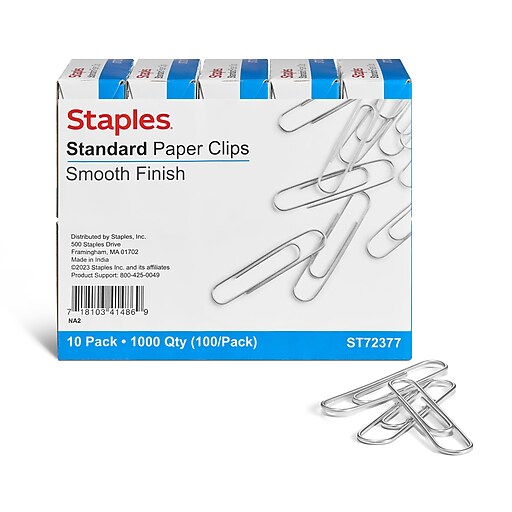 Staples Smooth Paper Clips, Silver, 100/Box, 10 Boxes/Pack (A7026607 ...