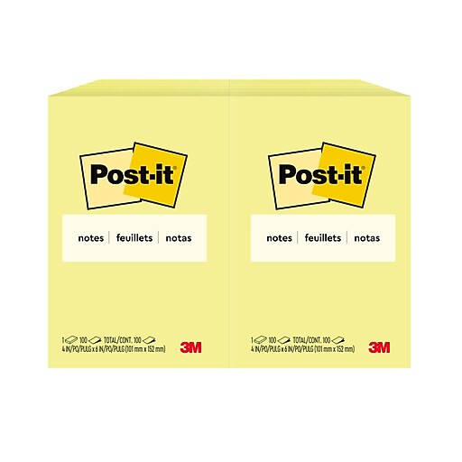 Post-it Notes, 4" x 6", Canary Collection, 100 Sheet/Pad, 12 Pads/Pack ...
