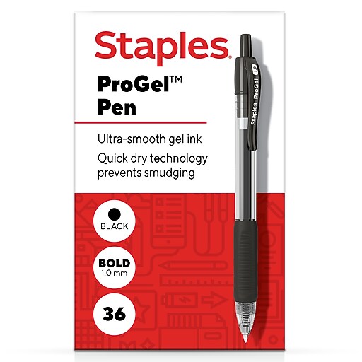 Staples ProGel™ Retractable Gel Pen, Bold Point, 1.0mm, Black Ink, 36 ...