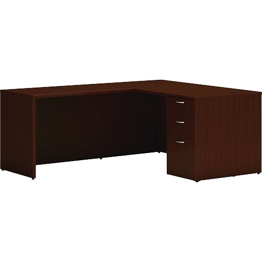 HON Mod 60"W L-Shaped Single-Pedestal Desk, Traditional Mahogany ...