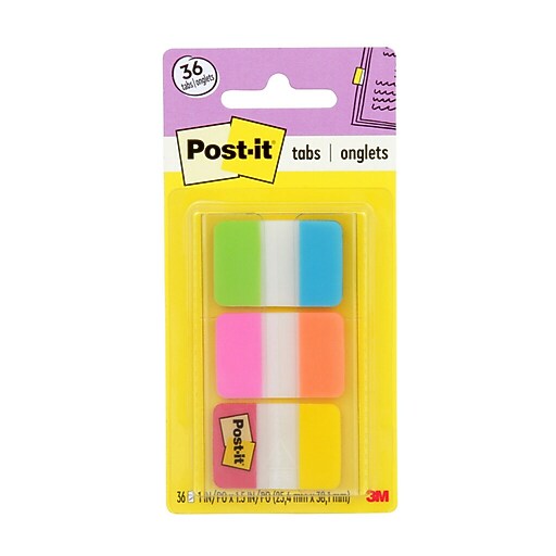 Post-it Tabs, 1"W, Assorted Colors, 36 Tabs/Pack (686-ALOPRYT) | Staples