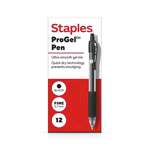 Staples® ProGel™ Retractable Gel Pen, Fine Point, 0.7mm, Black Ink ...