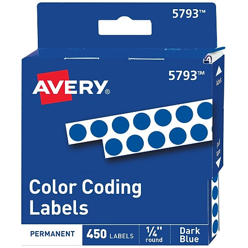 Avery Color-Coding Labels in Dispenser, 1/4" Dia, Blue, 450 Stickers ...