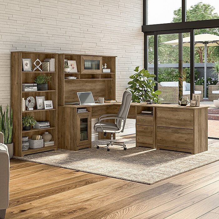 Bush Furniture Cabot 60 W Wood L Shaped Computer Desk Reclaimed Pine WC31530K Staples