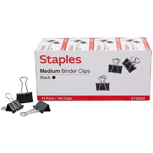 Staples Medium Binder Clips, 0.63" Capacity, Black, 144 Clips/Pack ...