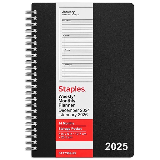 2025 Staples 5" x 8" Weekly & Monthly Planner, Assorted Colors (ST17389-25) | Staples