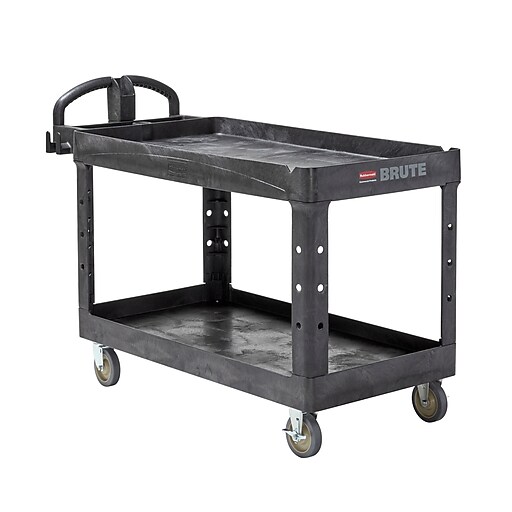 Rubbermaid 2-Shelf Plastic/Poly Mobile Utility Cart with Swivel Wheels ...