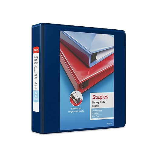 Staples Heavy Duty 2" 3-Ring View Binder, D-Ring, Blue (ST56270-CC ...