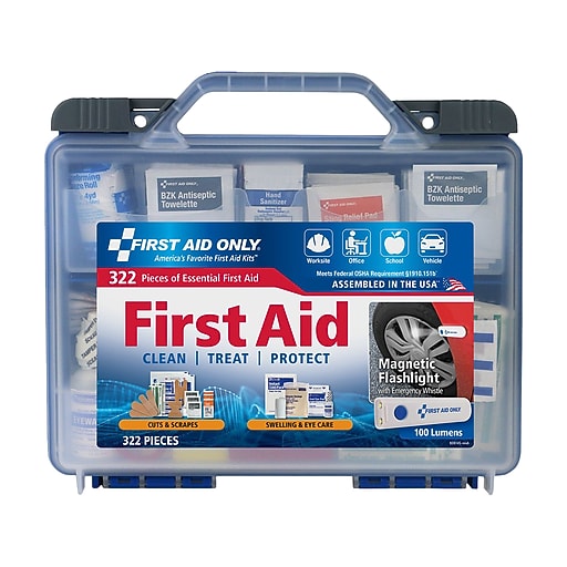 First Aid Only Plastic First Aid Kit with Magnetic Flashlight, 50 ...