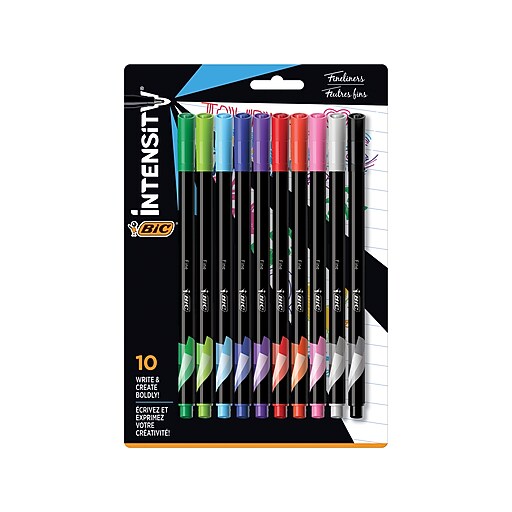 BIC Intensity Fineliner Felt Pens, Fine Point, Assorted Inks, 10/Pack ...
