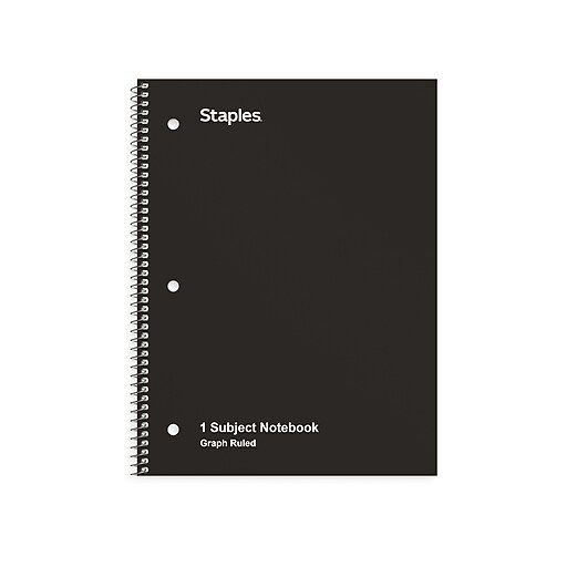 Staples 1-Subject Notebooks, 8" x 10.5", Graph Ruled, 70 Sheets, Black ...