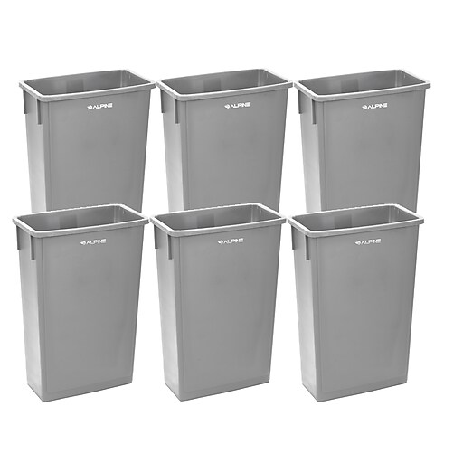 Alpine Industries Polypropylene Trash Can, 23 Gallon, Gray, 6/Pack ...