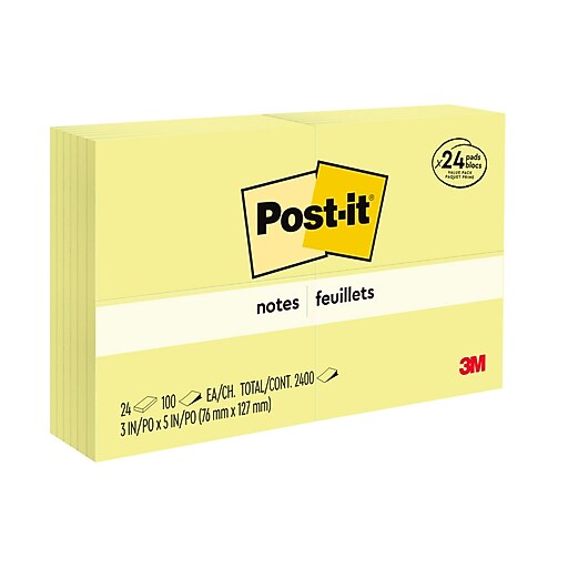 Post-it Notes, 3" x 5", Canary Collection, 90 Sheet/Pad, 24 Pads/Pack ...