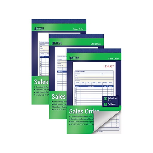 Better Office 2-Part Carbonless Sales Order Book, 5.44" x 8.44", 50 ...