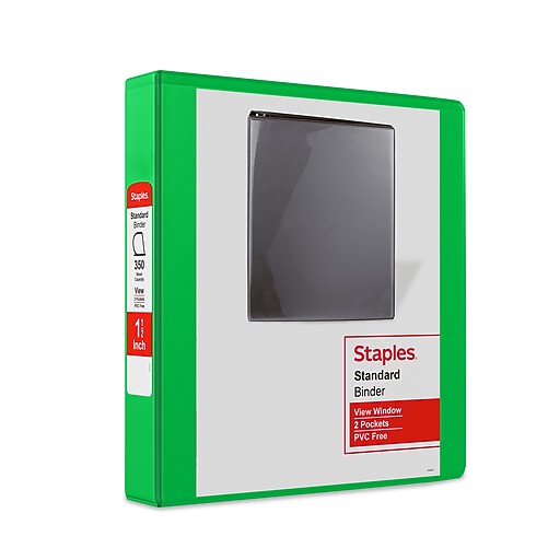 Staples 1 1/2" 3-Ring View Binders, D-Ring, Green (58687) | Staples