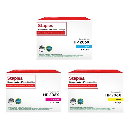 Staples Remanufactured Cyan/Magenta/Yellow High Yield Toner Replacement ...