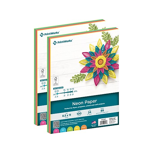 Printworks Colored Paper, 24 lbs., 8.5" x 11", Assorted Neon Colors ...