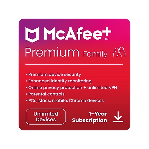 McAfee+ Premium Family for Unlimited Devices, Windows/Mac/Android/iOS ...