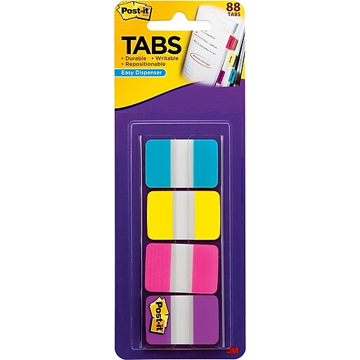 Post-it Tabs, 1" Wide, Solid, Assorted Colors, 88 Tabs/Pack (686 ...