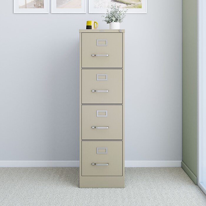Staples Commercial 4 Drawer Vertical File Cabinet Letter Size Lockable 51.97 H x 15 W x 26.5 D Putty 59597 25410 Staples