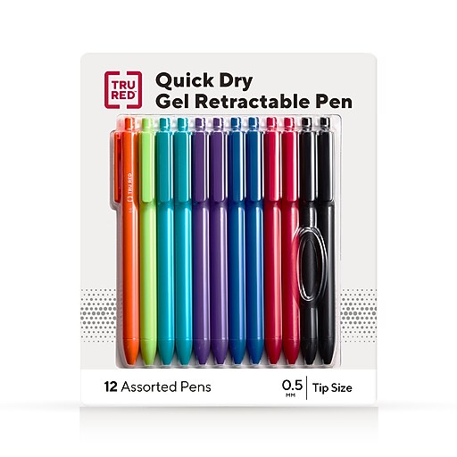 TRU RED™ Retractable Quick Dry Gel Pens, Fine Point, 0.5mm, Assorted ...