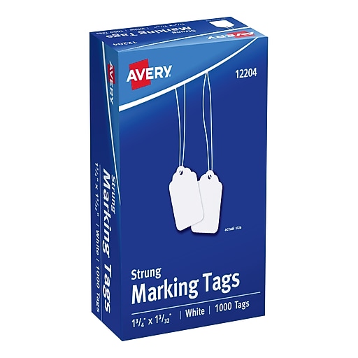 Avery Marking Pre-Strung Tags, 1.09"W x 1.75"L ,White, 1000/Pack (12204 ...