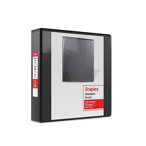 Staples 2" 3-Ring View Binder, D-Ring, Black (55400/26443) | Staples