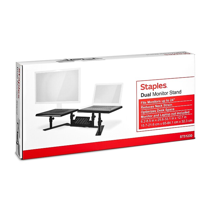 Staples TECH Adjustable Dual Monitor Stands Up to 24 Monitor Black 51230 Staples