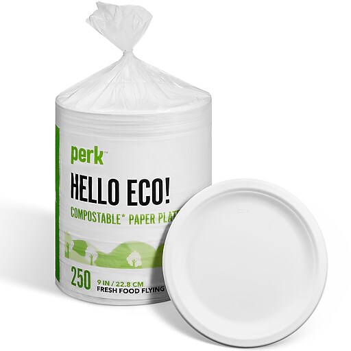 Perk™ Compostable Paper Plates, 9", White, 250/Pack (PK61287) | Staples