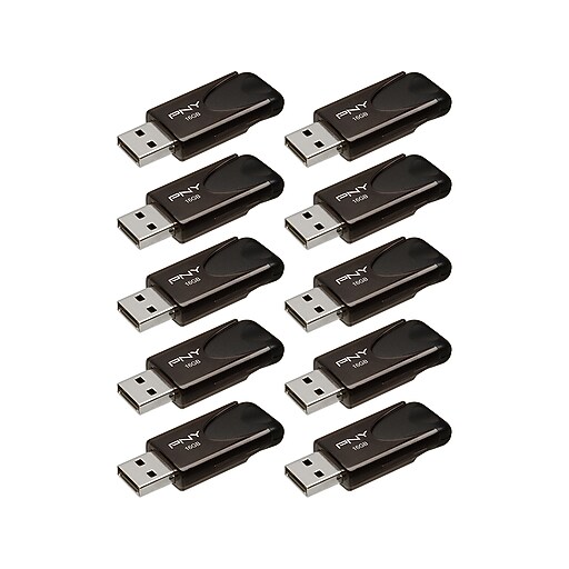 PNY Attache 4 16GB USB 2.0 Flash Drive, Black, 10/Pack (P-FD16GX10ATT4 ...