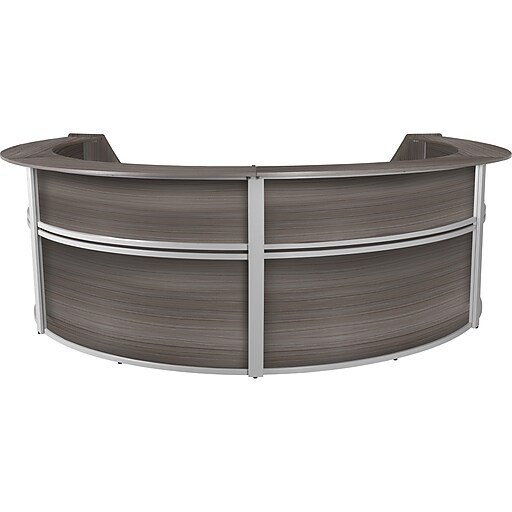 Regency Marque 142"W Curved Reception Desk Workstation, Driftwood Gray ...