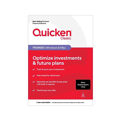 Quicken Classic Premier for 1 User, Windows/Mac/Android/iOS, Download ...