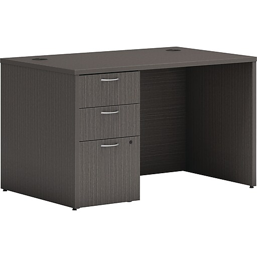 HON Mod 48"W Single-Pedestal Desk, Slate Teak (HLPLDS4830BBFLS1) | Staples