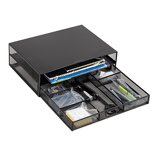 Mind Reader Monitor Stand with Office Supplies Included, Black (MONSET ...