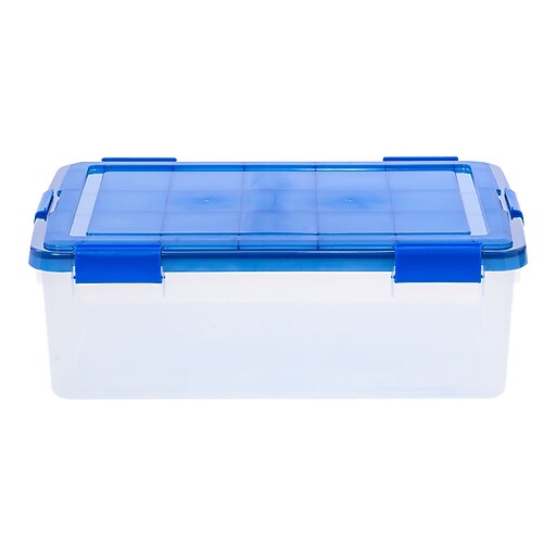 Iris WeatherPro 40 Qt. Latch Lid Storage Bin, Clear/Blue (500202) | Staples